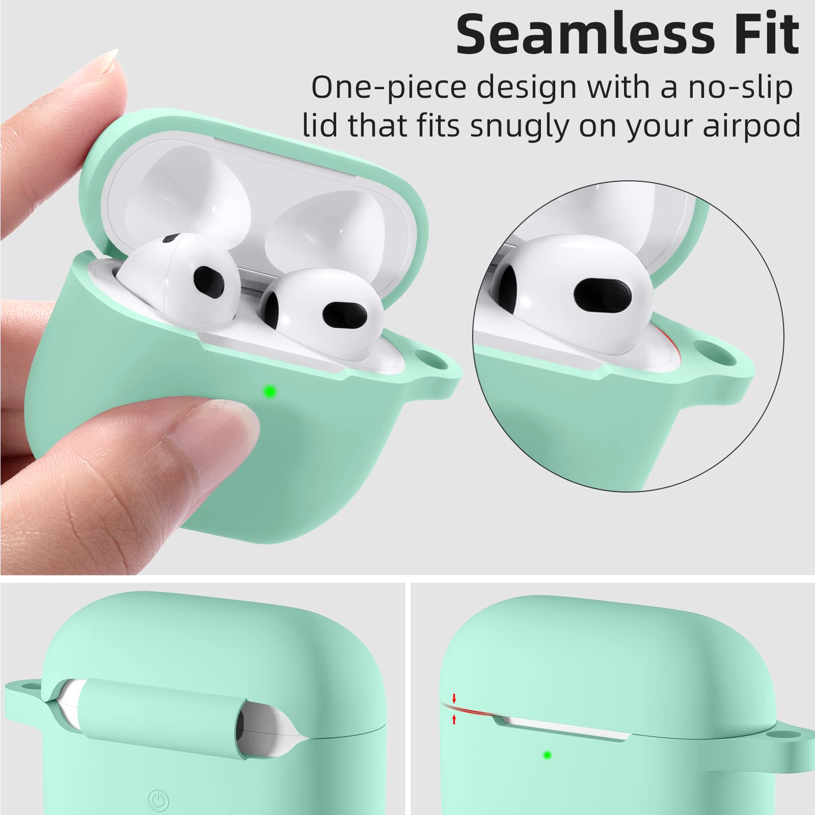Adorve AirPods 3rd Generation Case Cover, Silicone Protective Accessories Case Skin with Keychain Compatible with Apple AirPod 3 Gen 2021 New for Women Men, 2 Pack, Mint Green, Sand Pink