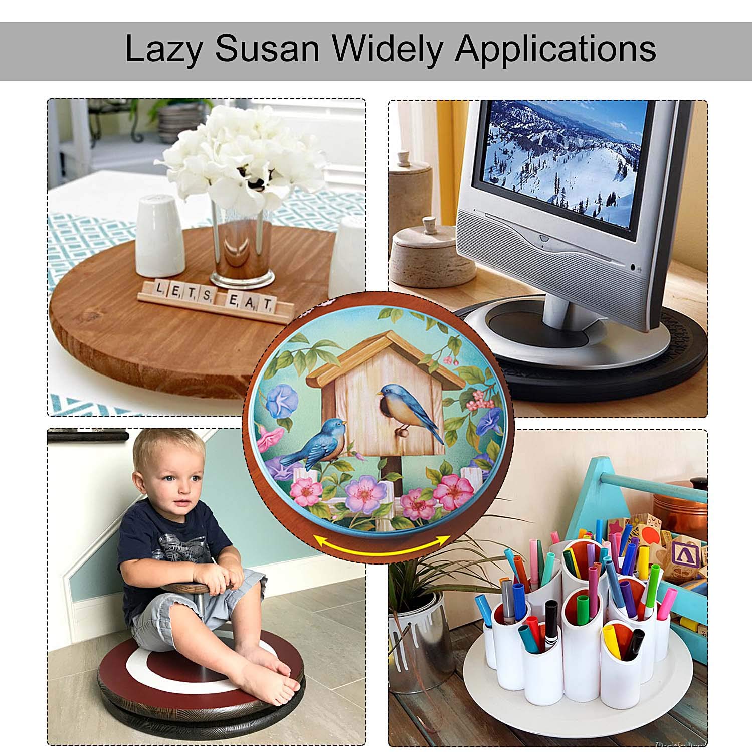 8 Inch Lazy Susan Hardware, A+Selected Heavy Duty Aluminium Lazy Susan Turntable, Sliver Rotating Turntable Bearing Table Base, Round Swivel Plate for Glass, Granite or Wood Kitchen Ding Table