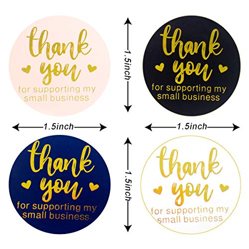 Thank You Stickers, 1.5" Multiple Color Golden Font Design Thank You Stickers, 500 Labels Each Roll
