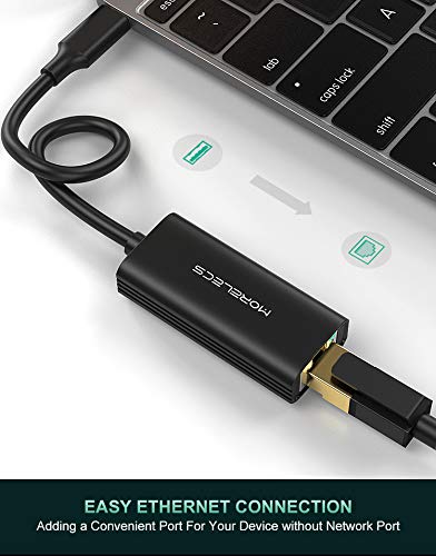 USB C to Ethernet Adapter, Morelecs USB C to Gigabit Ethernet LAN Network Adapter Ethernet to USB C Compatible with MacBook Pro/Air, Dell XPS,Surface Book 2, iPad Pro and More