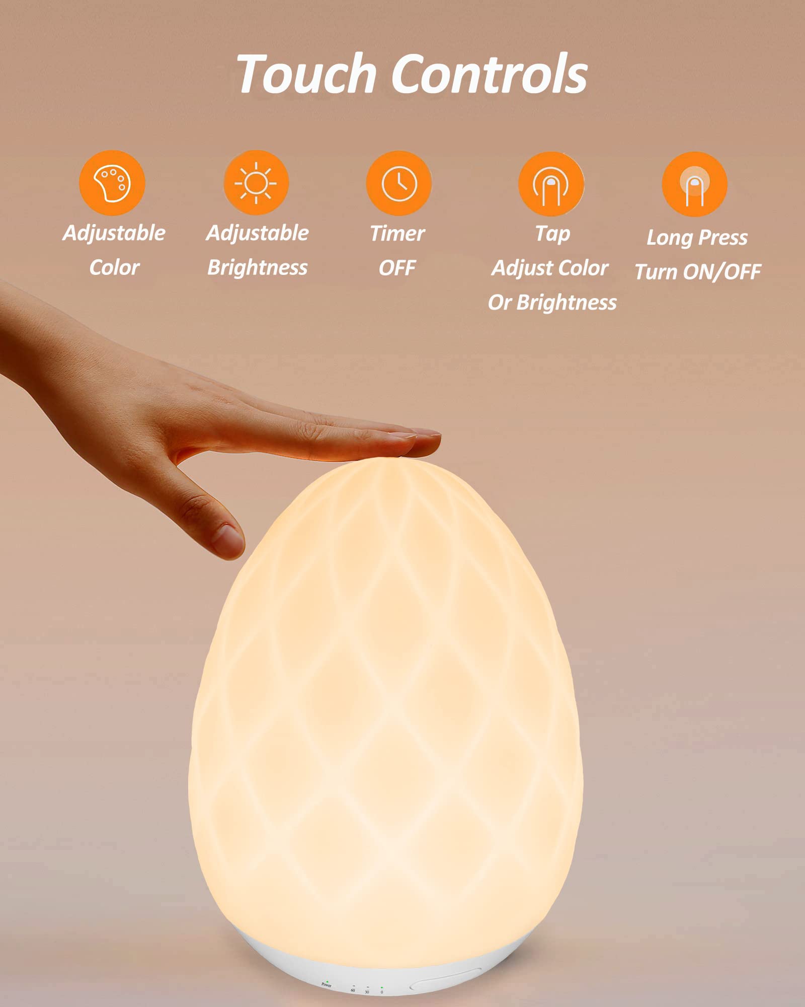 Vovoly Rechangeable Baby Night Light, Large Egg Lamp with Long lasting Battery - Multi-color Cycling- Timer &Touch Control, Battery Powered and Operated Nursery Led Light