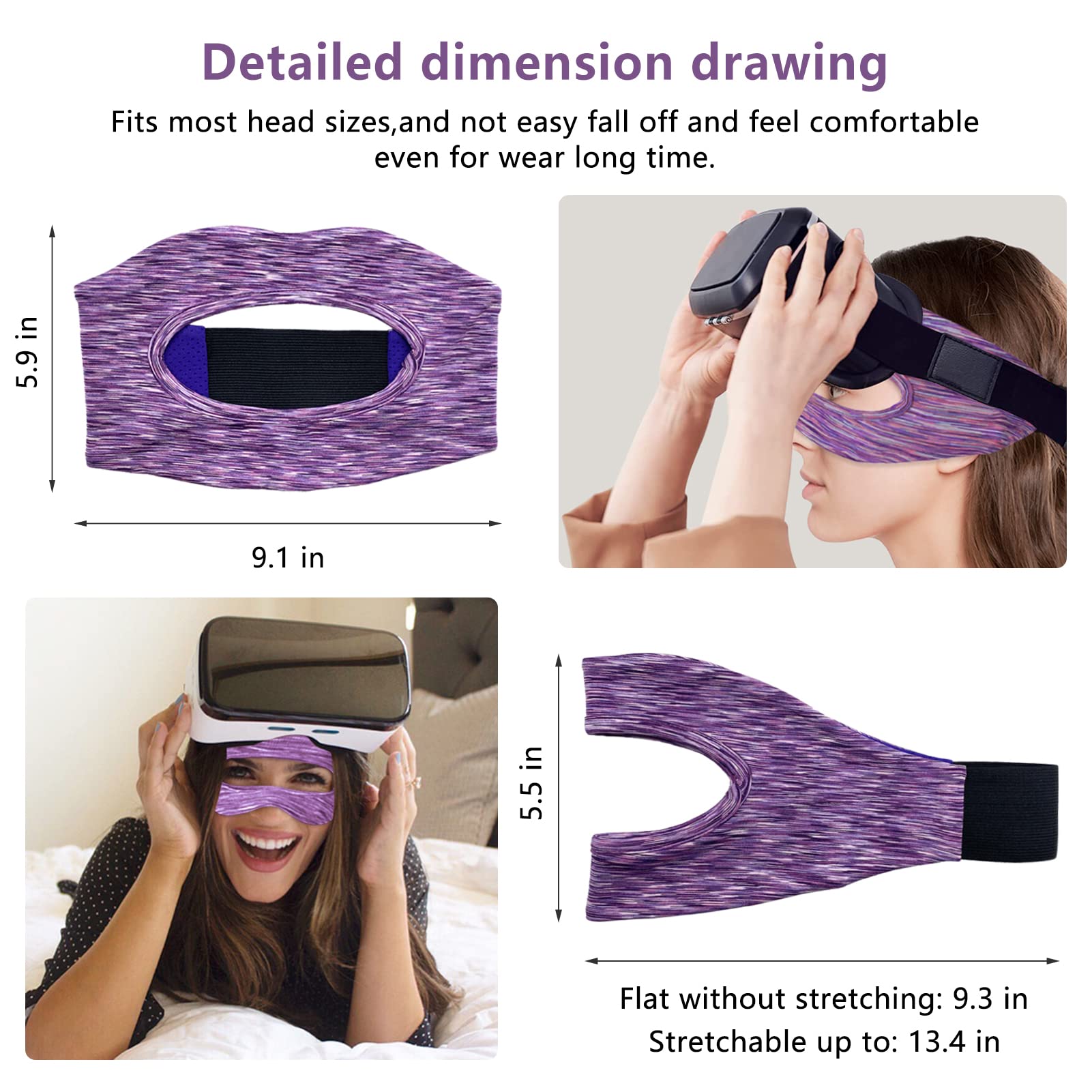 3PCS VR Masks Sweat Band Eye Mask Face Cover Breathable Elastic Sweat Band for Oculus ​Go Quest ​2 Virtual Reality Headsets VR Accessories for VR Workouts Use (Red Blue Purple)