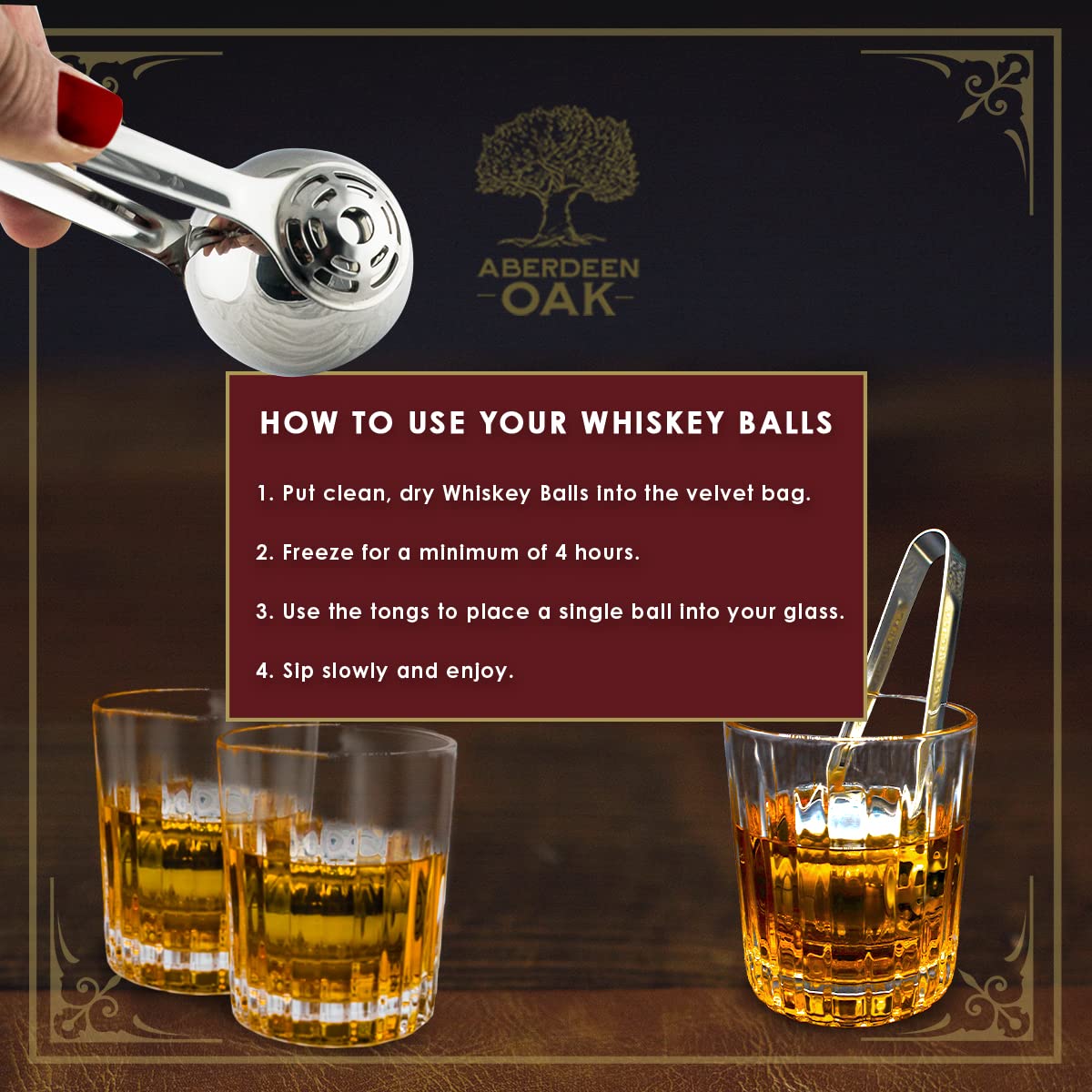 Aberdeen Oak Crystal Whiskey Glasses Set - Timeless Old Fashioned Liquor Glass with Coasters - Perfect for Bourbon & Cocktails, Ideal Gift for Men & Whisky Enthusiasts - 2 Piece Set