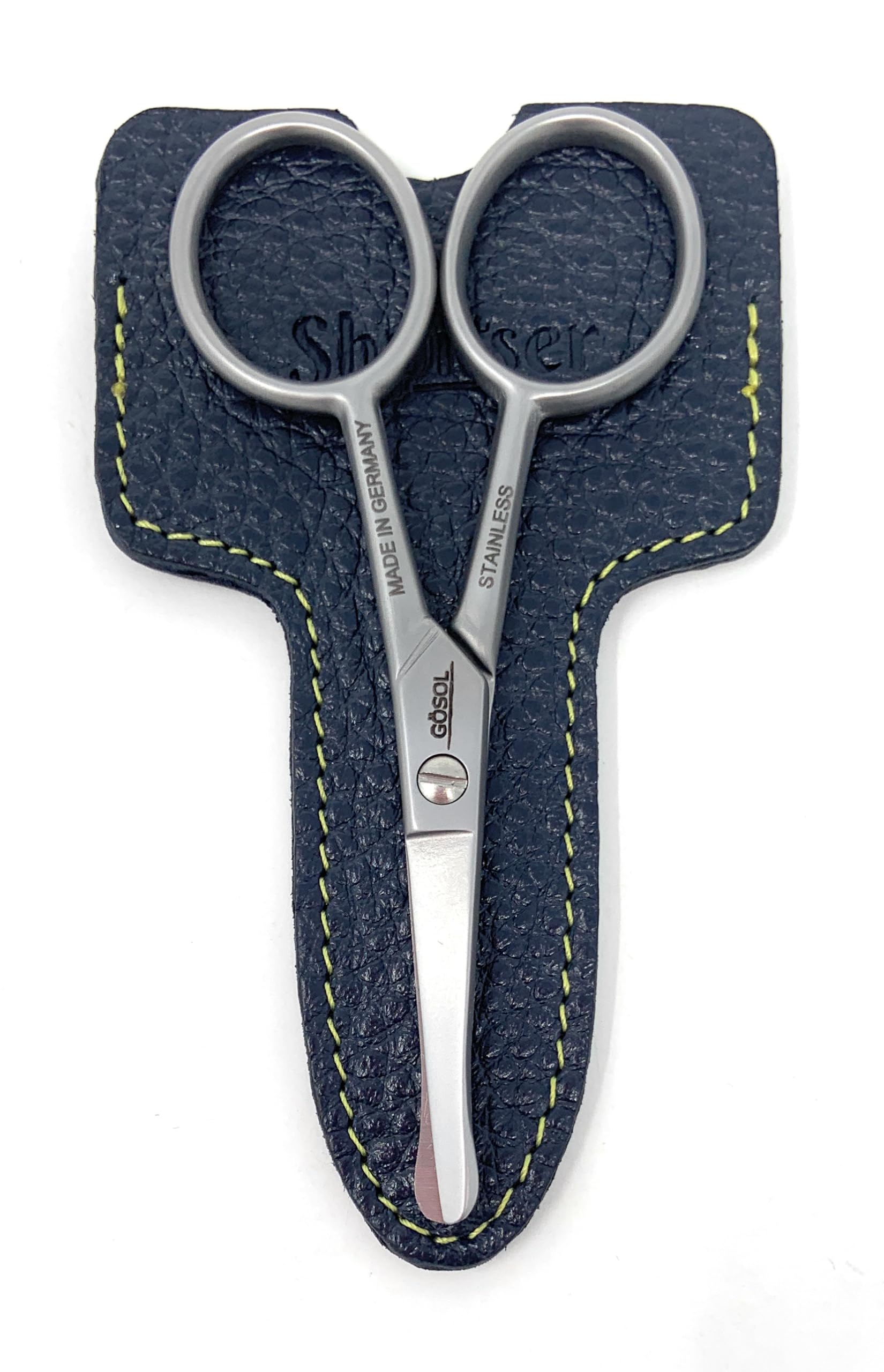 Solingen Nose & Ear Scissors - Stainless Steel Rounded Tip Scissors for Eyebrow, Nose Hair, Mustache and Beard - Made in Solingen & Germany by GĂSOL | Packed with Full Grain Leather Case