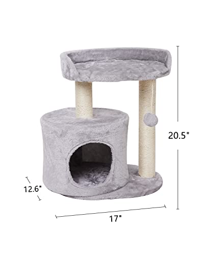 MIAO PAW G5 Small Cat Tree Tower Condo Furniture Activity Center Play House Sisal Scratching Posts Large Platforms and a condo Grey