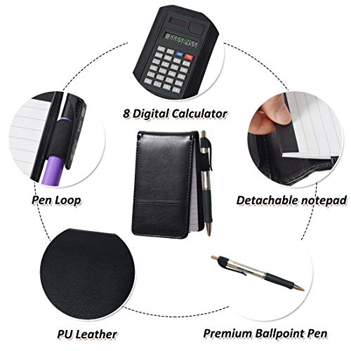 Lemical Mini Memo Pad with Calculator A7 Pocket Notepad Holder Set with 80 Lined Sheets PU Leather Cover Journal Notebook Working Small Notebook for Office Working Study