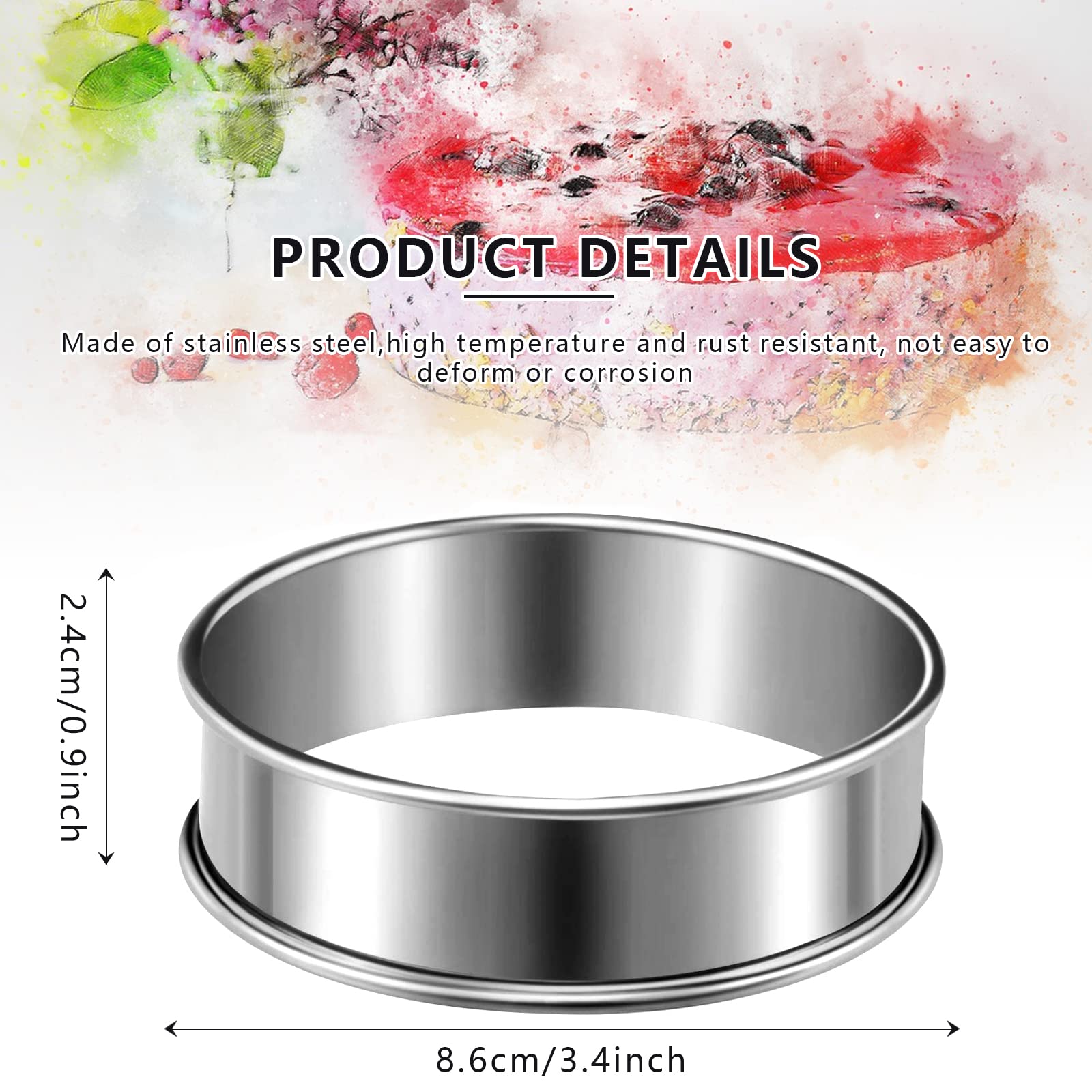 8 Pack English Muffin Rings Crumpet Ring,Double Rolled Stainless Steel Crumpet Rings Non Stick Metal Round Egg Ring Mold or Home Food Making Baking Tool(3.4 Iinch)