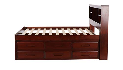 Discovery World Furniture Bookcase Captains Bed with 6 Drawers, Full, Merlot