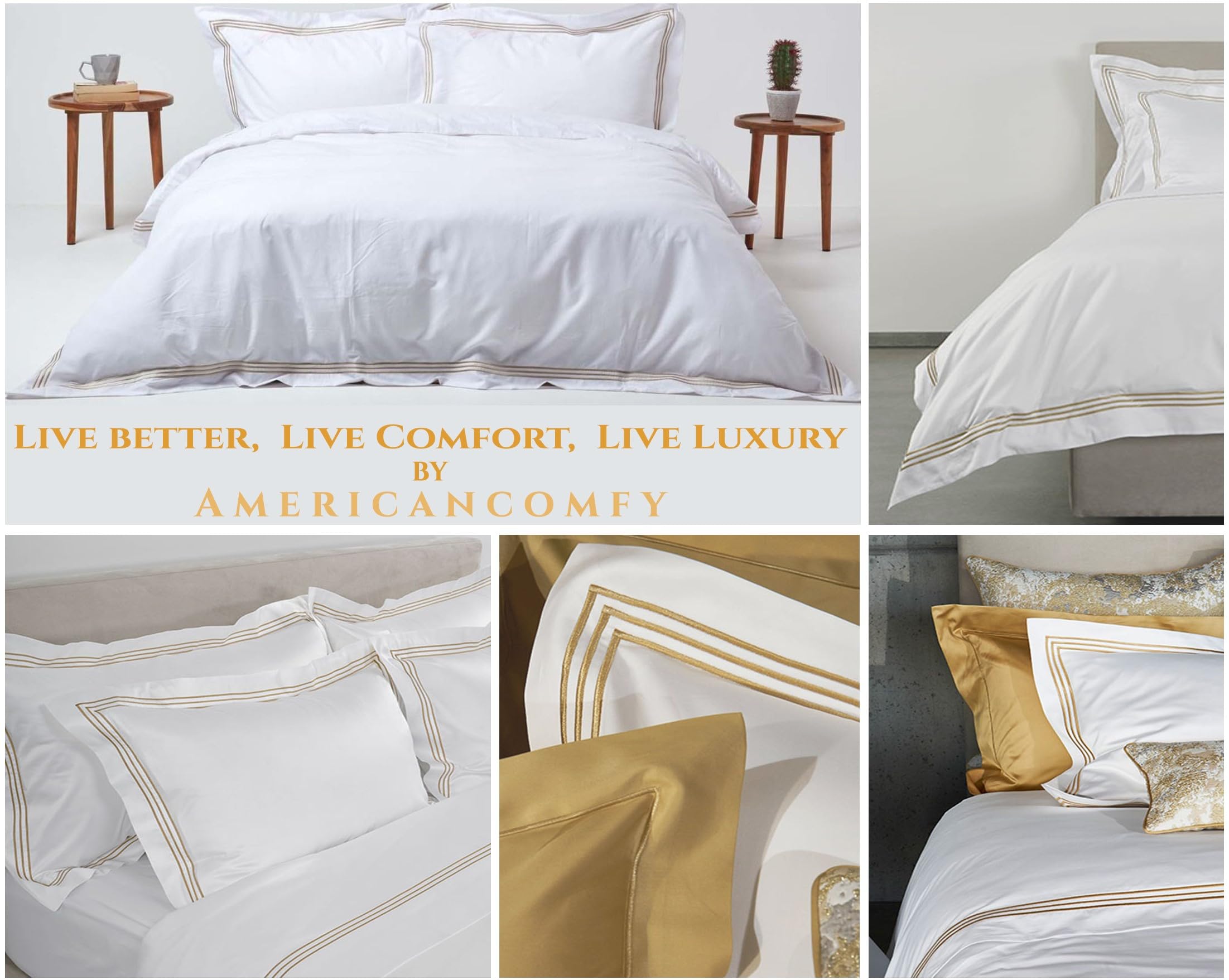 Duvet Cover Set Queen 600 TC Luxury Soft Brushed 3pcs with Elegant 3-Line Embroidery 1Duvet Cover & 2Pillow Sham with Zipper Closure, for All Seasons Taupe Solid by Americancomfy