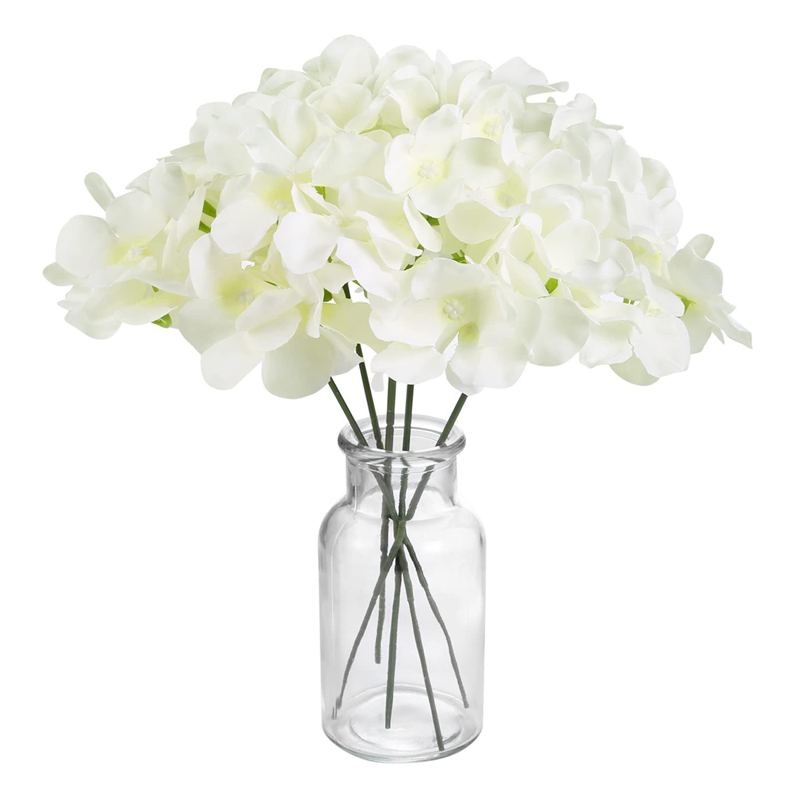 Auihiay 32 Pieces Artificial Hydrangea Flowers White Hydrangea Flower Heads with Stems for Wedding Centerpiece Home Garden Party Decoration