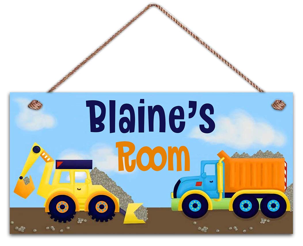 Personalized Name's Bright Construction Truck Boys Bedroom Baby Nursery Door Sign Wood Plaque Hanging Wall Art Decor Gift
