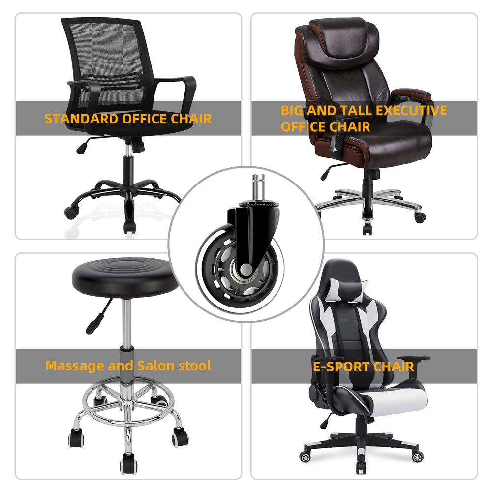 5-Pack Office Chair Wheels, Sturdy Rubber Caster Wheels for All Floors, Hardwood & Carpet, Universal 7/16" Stem