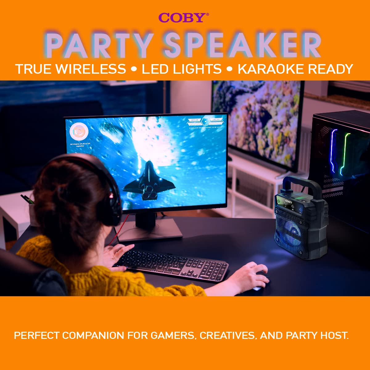 Coby Portable Bluetooth Speaker | Wireless PA System with FM Radio | Microphone Input | Karaoke Machine with Lights | Perfect for Kids Adults Outdoors