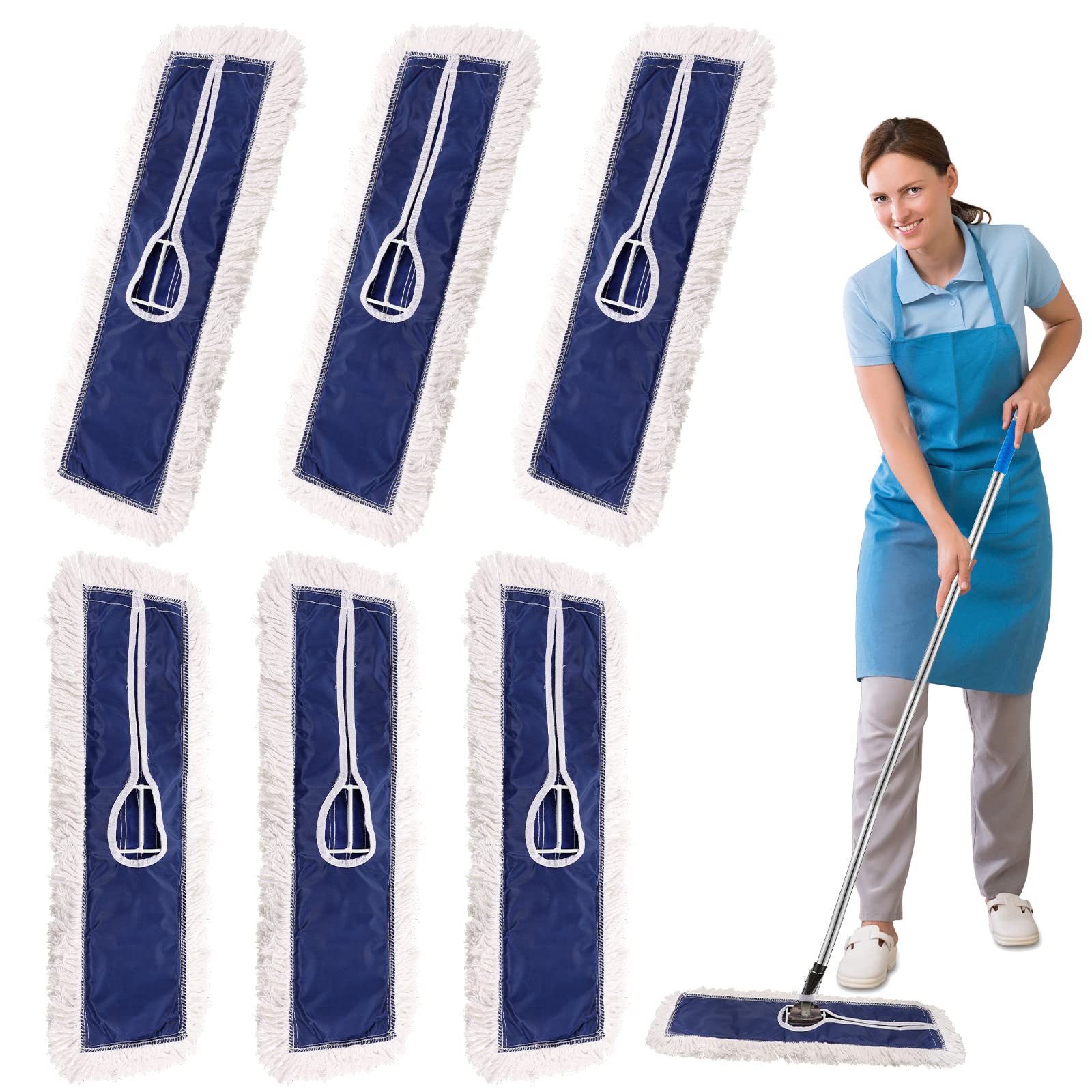 6 Pieces Cotton Floor Dust Mop Heads Refill Commercial Cleaner Mop Head Replacement Washable Mop Replacement Heads Blue Closed Loop Dust Mop Replacement Mop Head Only (33 Inch)