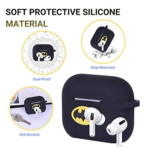Maxjoy for Airpods Pro Case Cover, Cool Cute Air Pod Pro Case for Women Men Cartoon Silicone Protective iPod Pro Cover with Lanyard Keychain Compatible Airpods Pro Charging Case, Black