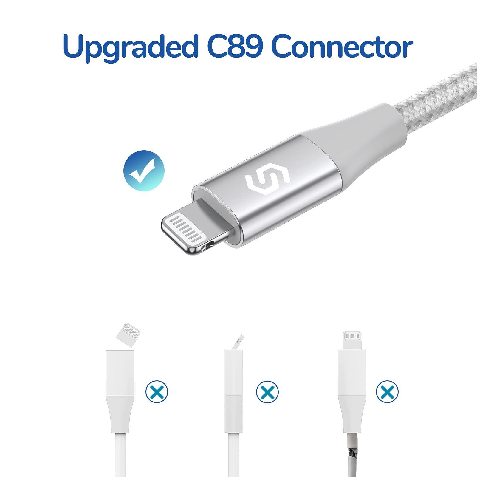 SYNCWIRE iPhone Charger Cable 10ft, [Apple MFi Certified] Long Lightning to USB Cable Double Braided Nylon iPhone Cord Compatible with iPhone 13 12 Mini 11 Pro Max XS XR X 8 7 6 Plus, Silver, 10 Foot