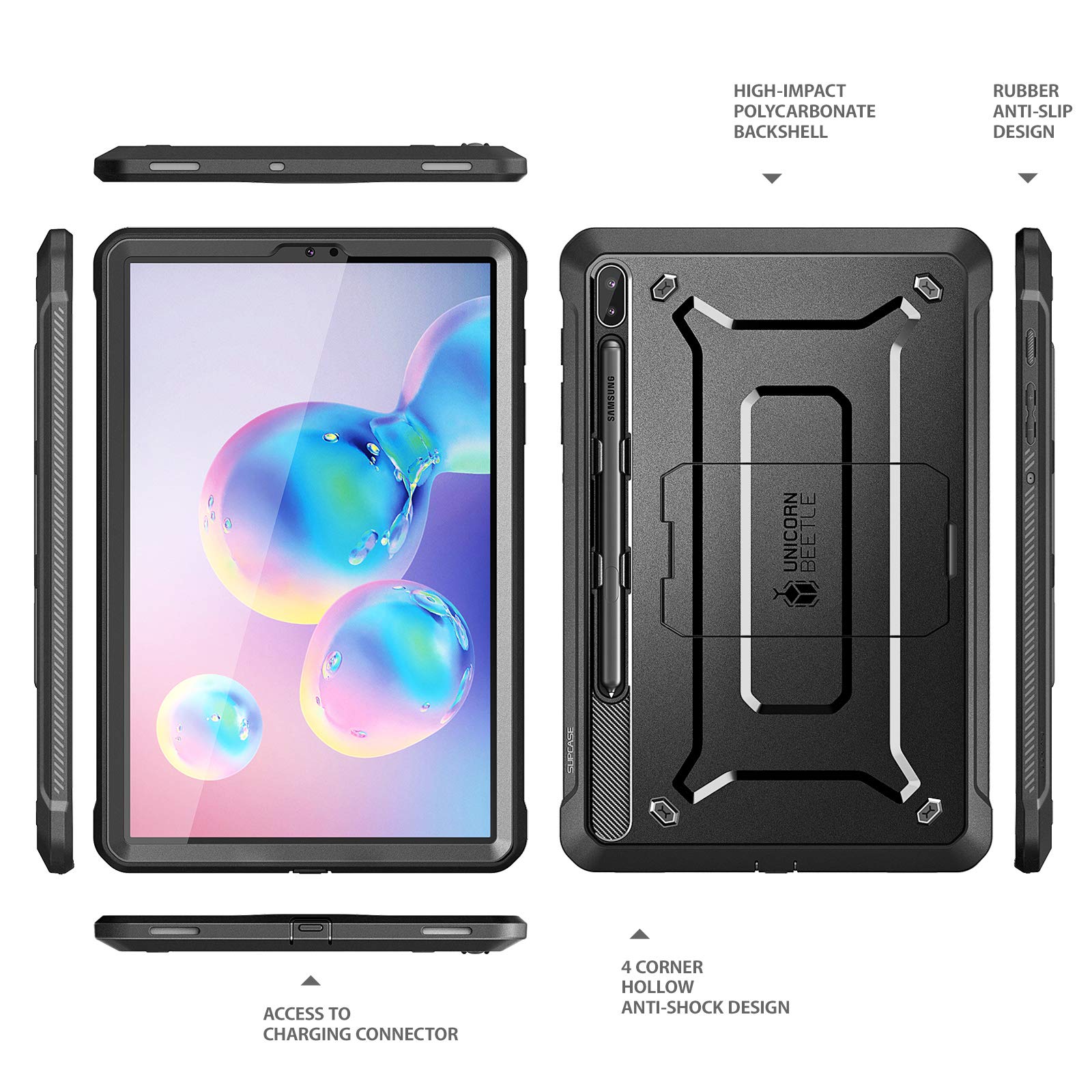 SUPCASE UB Pro Series Case for Galaxy Tab S6, with Built-in Screen Protector Full-Body Rugged Kickstand Protective Case for Galaxy Tab S6 10.5 Inch Model SM-T860/T865/T867 2019 Release (Black)