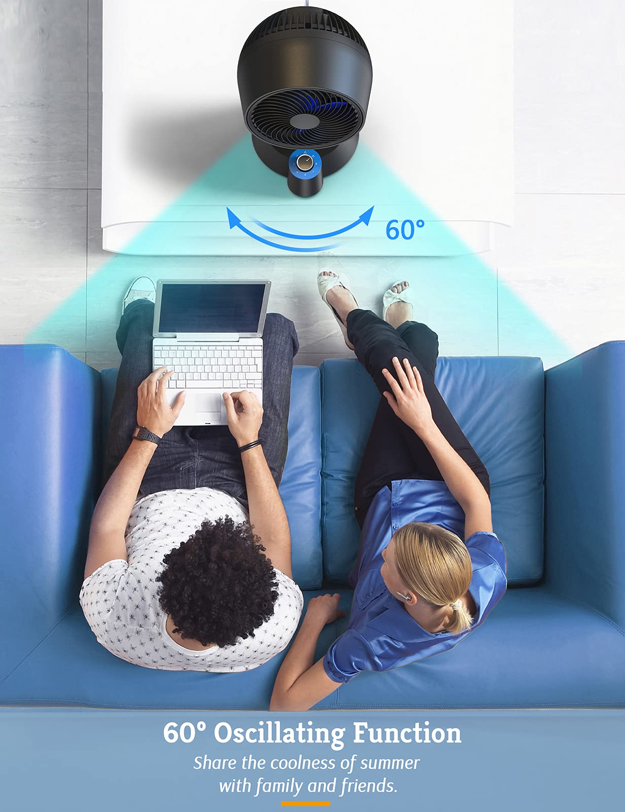 Air Circulator Whole Room Fan, Oscillating Fan, Super Quiet Powerful Wind, Energy-Saving, Table Desk Floor Fan in Bedroom ,Office with 3 Wind Speeds and Auto Oscillating