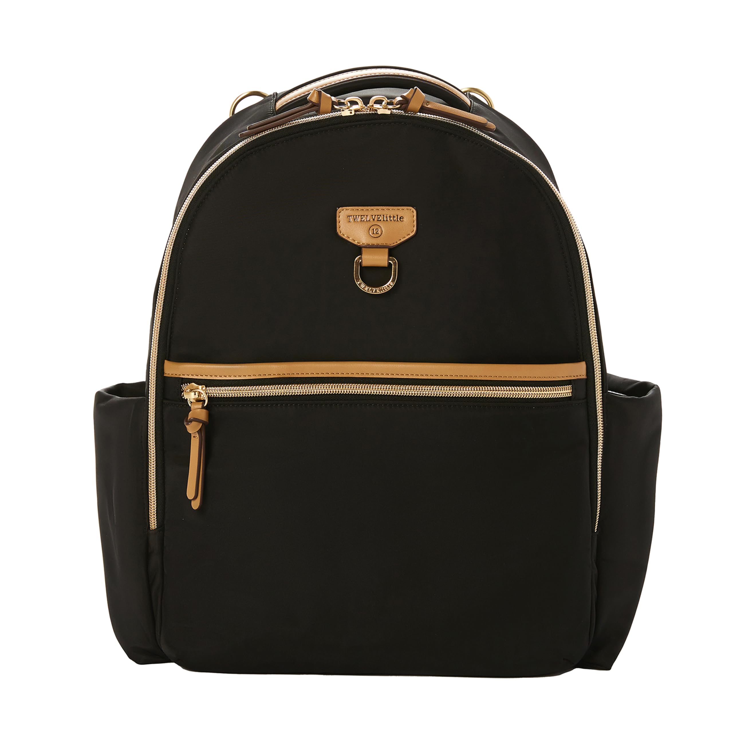 TWELVElittle Midi Go Diaperbag Backpack with Changing Pad, Diaper Bag Backpack for Moms or Dads with 13 pockets total in Black Tan