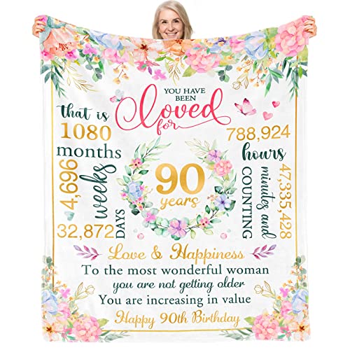90th Birthday Decorations for Women,90th Birthday Gifts for Women,Best 90th Birthday Gifts,Happy 90th Birthday Decorations for Her,Wife,Sister,Friend,Soft Throw Blanket 50" X 60"