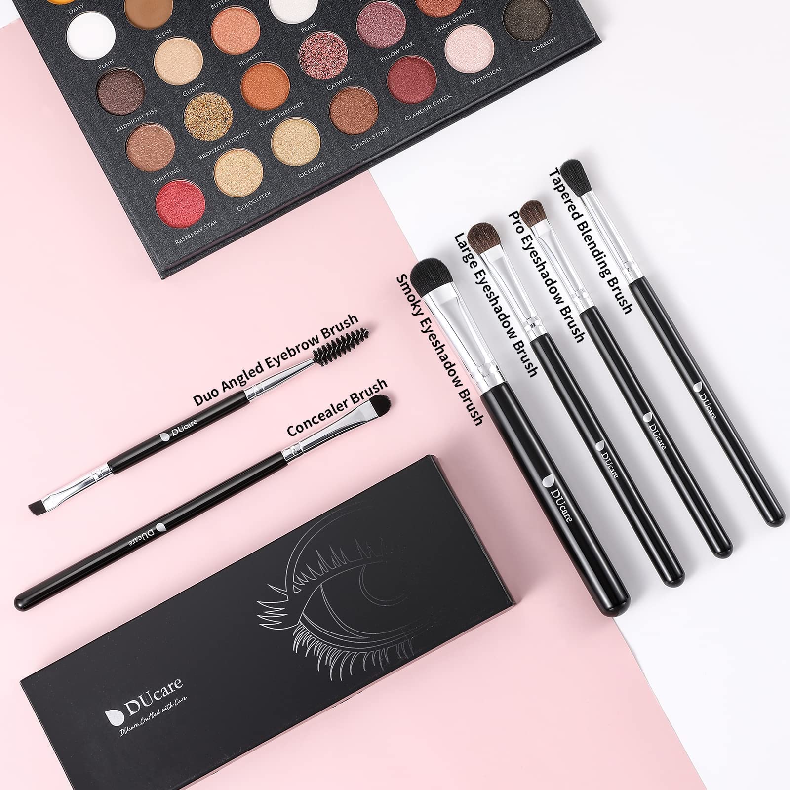 DUcare Eyeshadow Brush Set 6pcs Premium Eye Makeup Brushes Professional Eyeshadow Brushes with Double-Ended Angled Eyebrow Brush,Concealer, Blending, Eyeliner (Black)