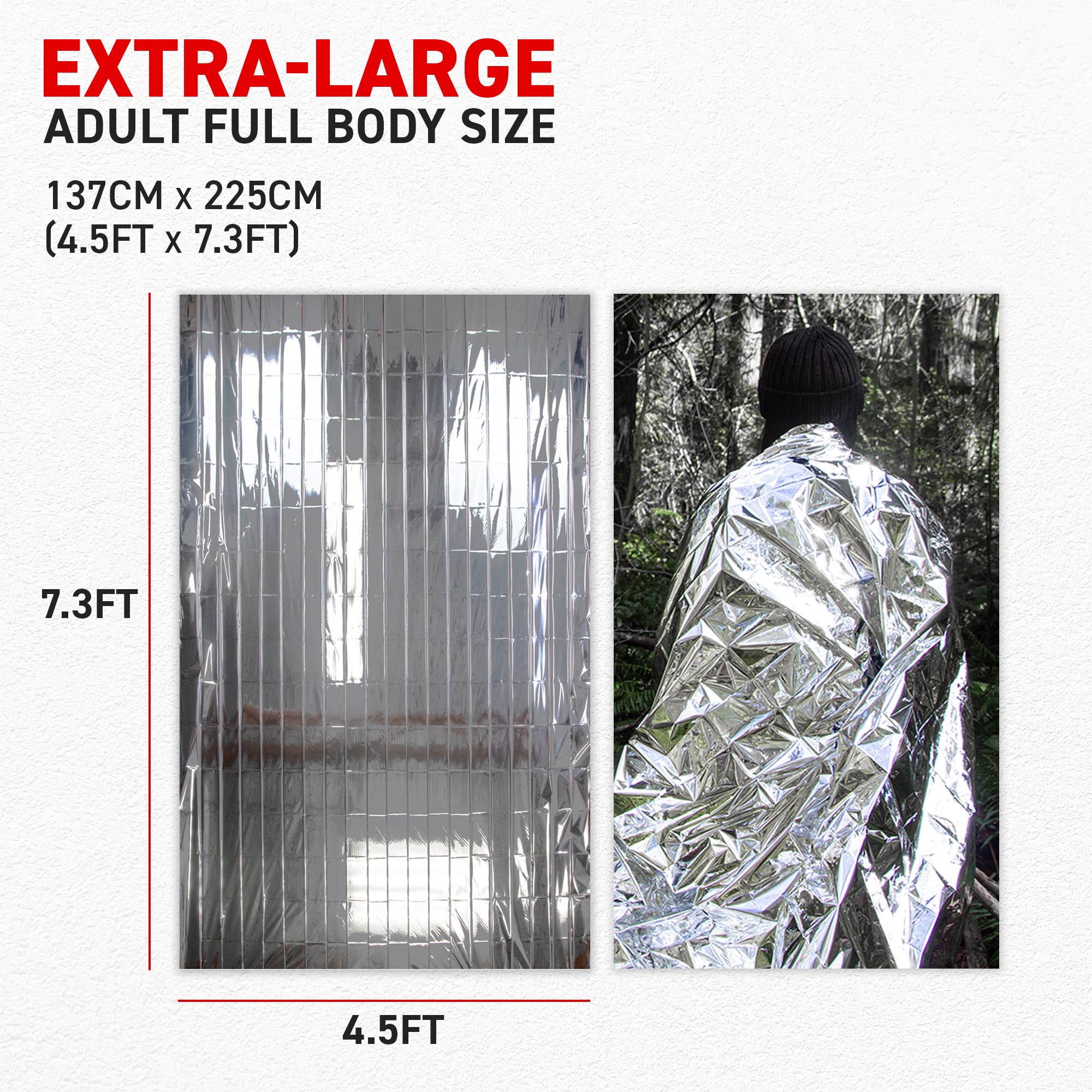 72 HRS MIL-SPEC Emergency Space Blankets – Mylar Survival or Emergency Thermal Blankets for Camping, Hiking, Marathon, First Aid, Emergency Preparedness, Extreme Weather, Shelter (12-Pack)