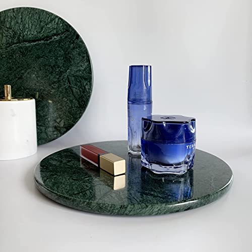 StonePlus Natural Round Marble Tray Glossy Pastry Board for Dessert, Cheese, Coffee, Smooth on Both Sides (Green)