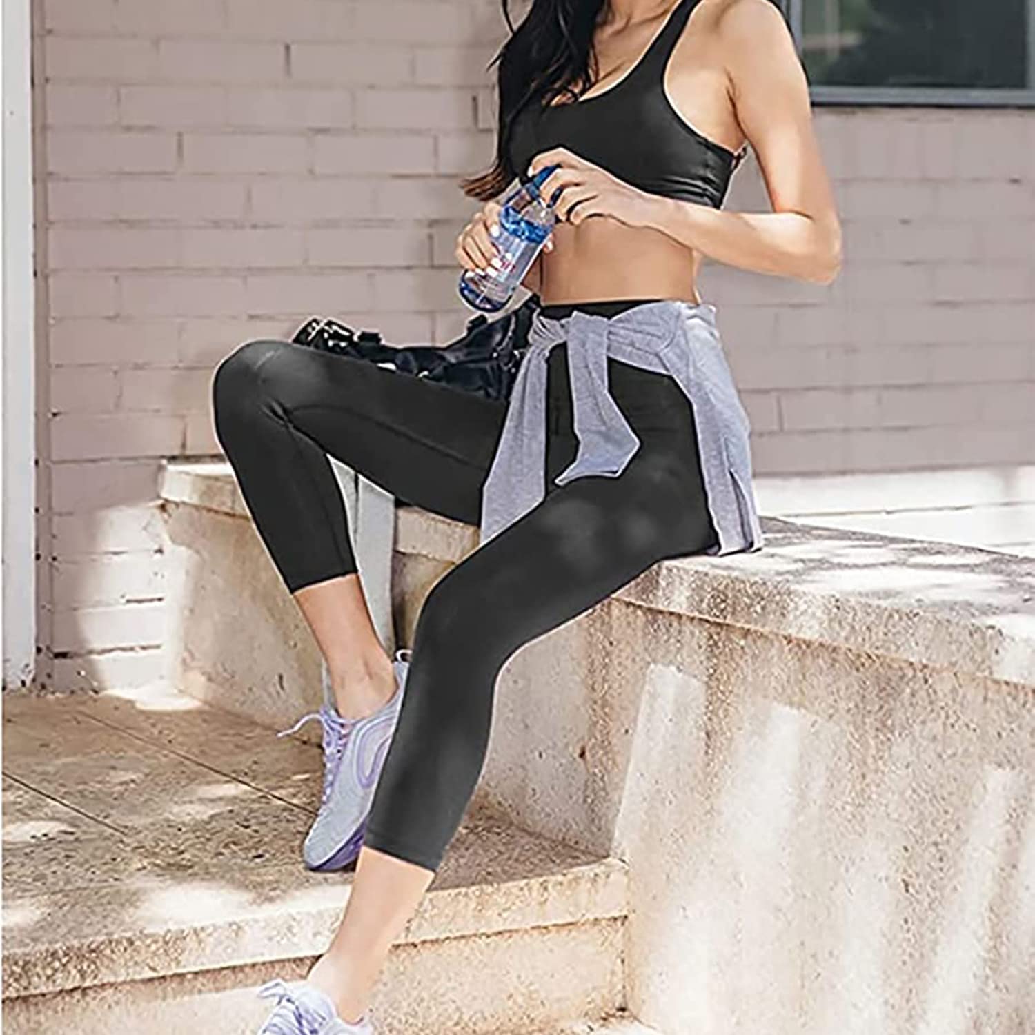3 Pack Capri Leggings for Women Butt Lift No See-Through High Waisted Tummy Control Yoga Pants Workout Black Cycling Tights