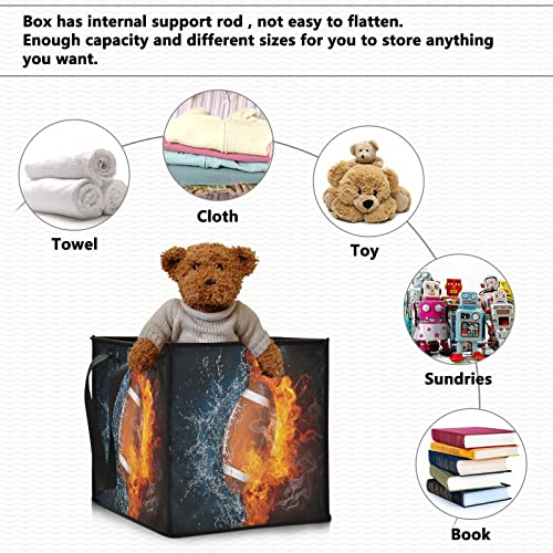 Blueangle Water Fire Football Cube Storage Bin with Handles, 10.6 x 10.6 x 10.6 in, Large Collapsible Organizer Storage Basket for Home Décor(1031)