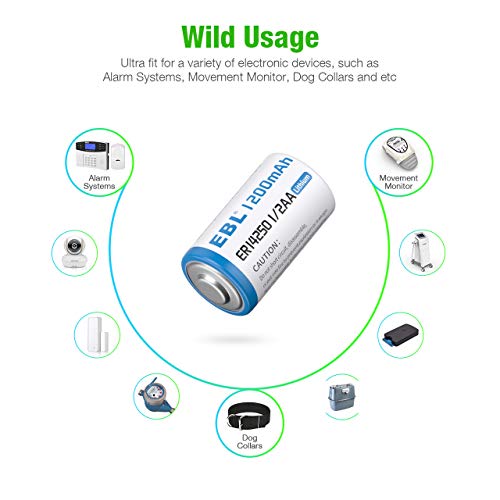 EBL 1/2 AA Size 14250 ER14250 3.6V Lithium Batteries, Non-Rechargeable Battery for Dog Collars and Baby Movement Monitor Alarm Systems and More