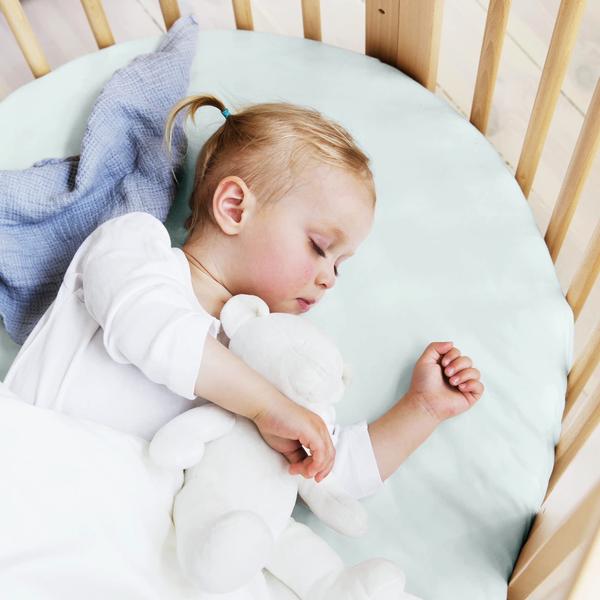 Stokke Sleepi Fitted Sheet, Powder Blue - Soft Sheets for Sweet Dreams - Made for Stokke Sleepi Crib/Bed - 100% Fine Cotton Percale - Washable