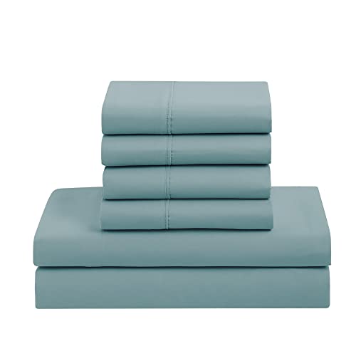 Sweet Home Collection 7 Piece Comforter Set Bag Solid Color All Season Soft Down Alternative Blanket & Luxurious Microfiber Bed Sheets, Misty Blue, Full