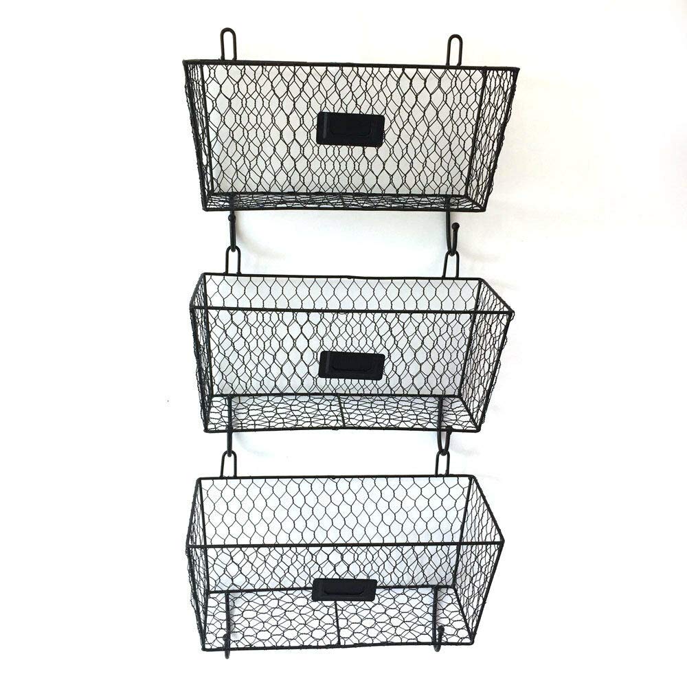 3pcs Wire Letter Mail Mount Metal Rack Basket Vintage Triple Organizer Black - shelves wall mounted - kitchen shelves - hanging basket - wire baskets - metal basket - hanging baskets - wall baskets