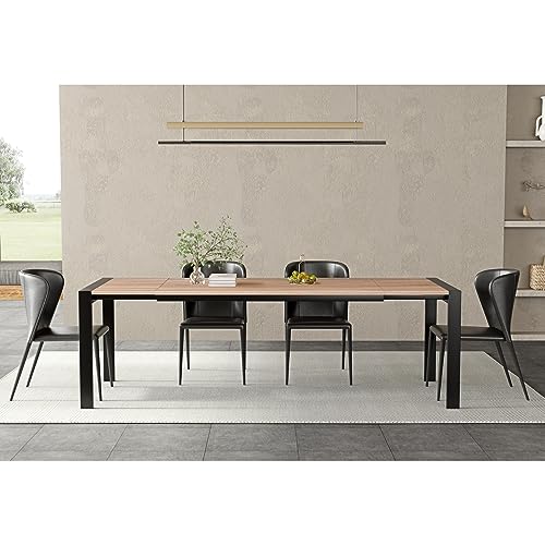 Acanva Modern Expandable Dining Table for 6-8, Rectangle Expansion MDF Material Butterfly Leaves & Sturdy Base, Suited for Living Room, Office & Kitchen, 63β(+31.4) Wx35.5βDx29.7βH, Oak