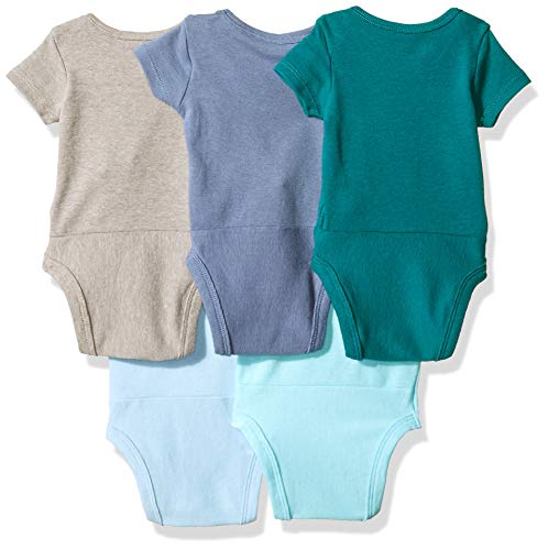 Hanes Baby Bodysuits, Ultimate Flexy Short Sleeve for Boys & Girls, 5-Pack, Blues, 6-12 Months