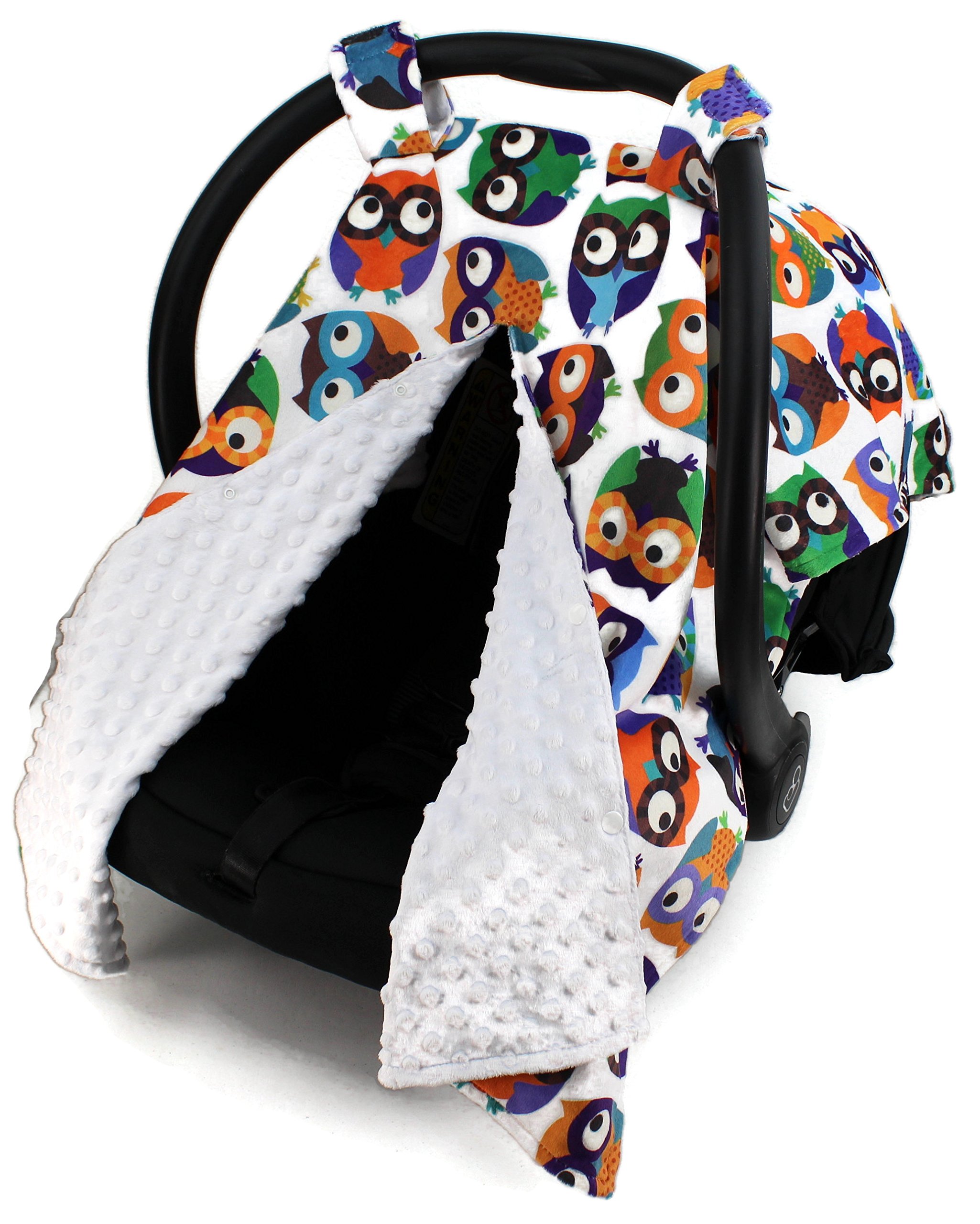 Dear Baby Gear Deluxe Car Seat Canopy, Owls, Multi Color / White Minky Dot