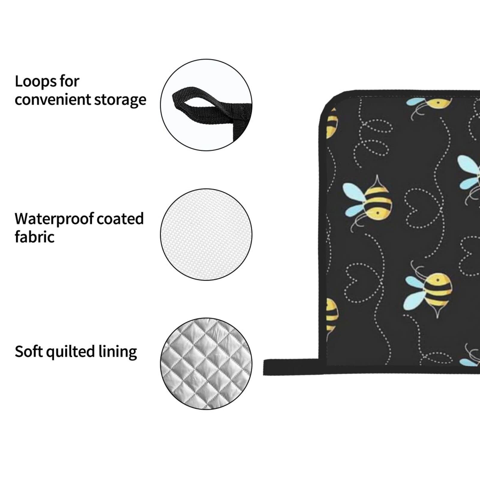 4Pcs Oven Mitts and Pot Holders Sets,Bumble Bees,Kitchen Oven Glove High Heat Resistant 500 Degree Oven Mitts and Pot Holder,Surface Safe for Baking,Cooking,BBQ