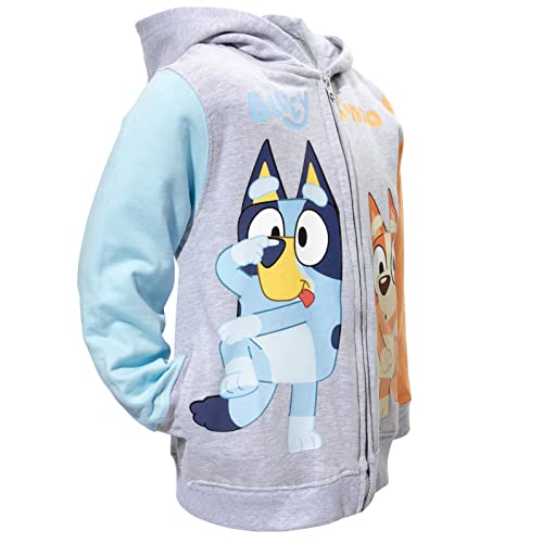 Bluey & Bingo Toddler Boys Fleece Zip-Up Raglan Hoodie Grey 4T