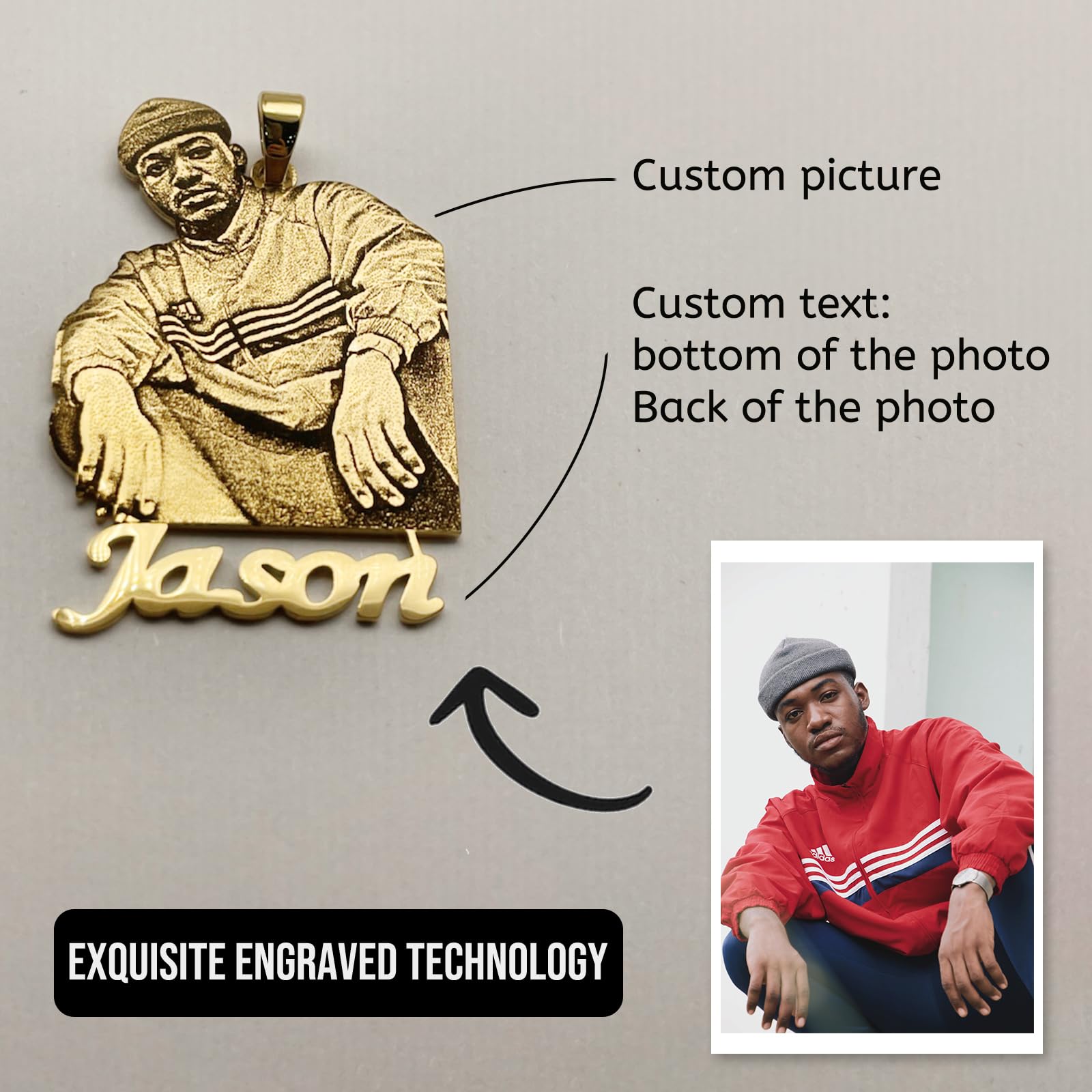 3UMeter Custom Necklace Personalized Necklaces for Women Men Engraved Picture Photo Pendant Necklace 18K Gold Silver Plated Necklace