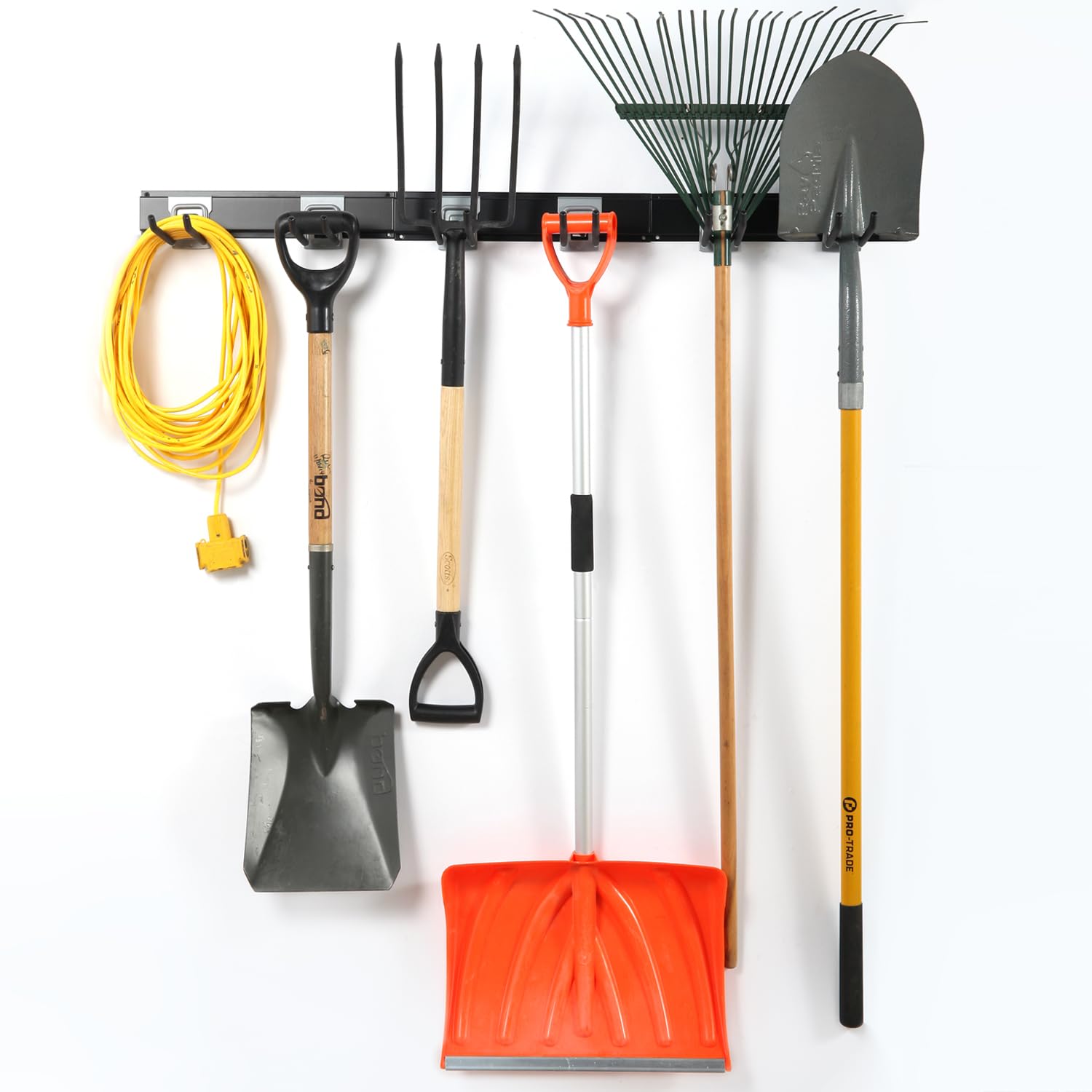 Aking Ace Clamping Garden Tool organizer, Garage Organization Wall Mount Tool Holder, Heavy Duty Garage Storage Tool Rack, Shovel Hangers Yard Tool Hook, Hold Up to 420lbs (48Inch Black)