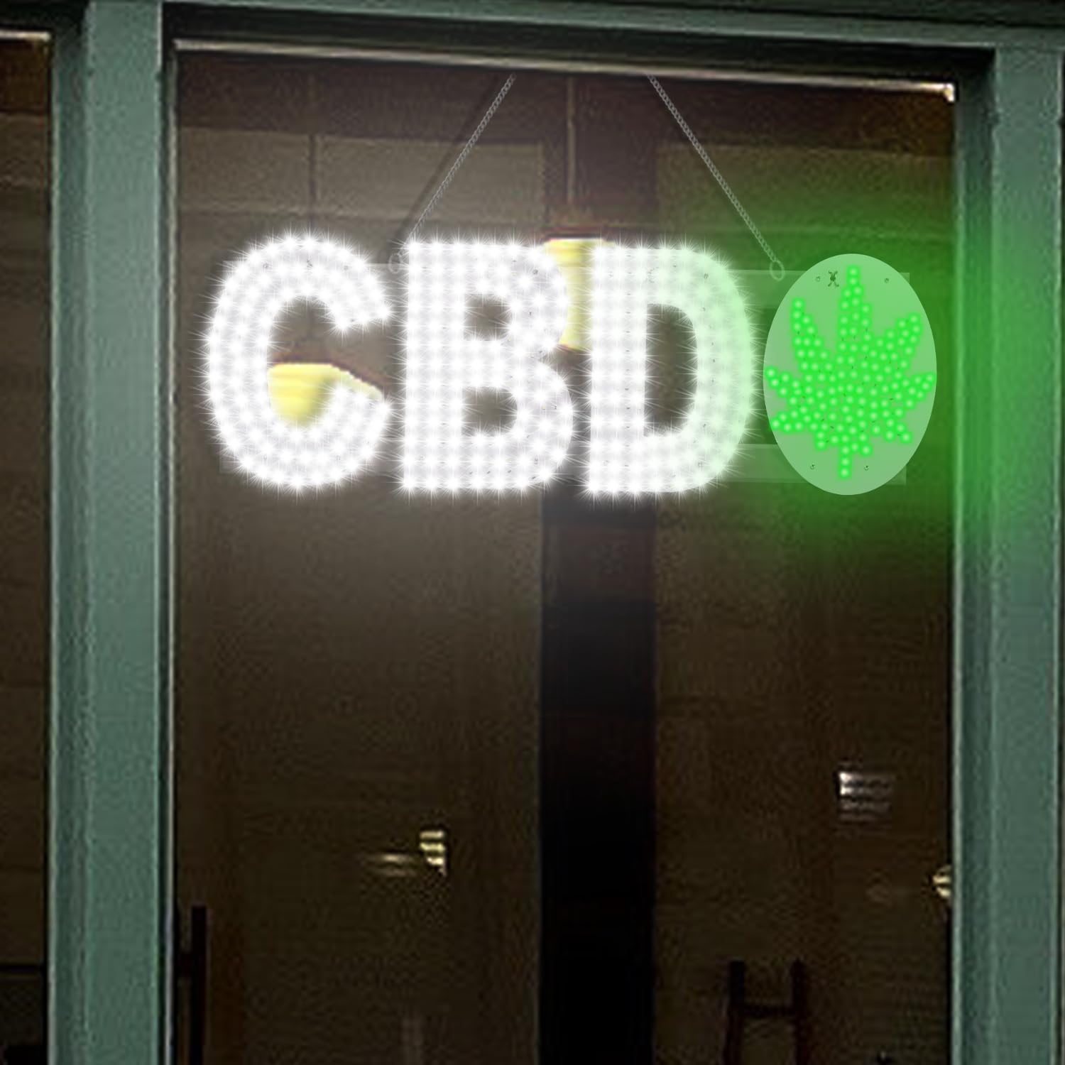 30"x10" Large LED CBD Signs for Smoke Shops, Super Bright Unique Design CBD Sign with Hanging Installation, High Visibility CBD Sign for Stores Retail Shops Window (White)
