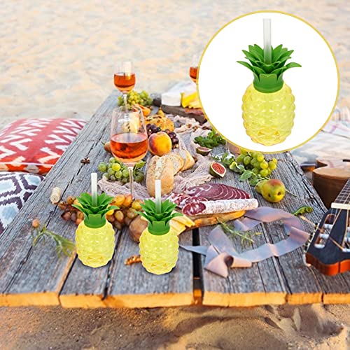 4pcs Pineapple Cup Beach Cup Upside down Pineapple Hawaiian Cups Summer Party Cups Tropical Cups with Straws Pineapple Juice Cup Water Cup Water Cups Modeling Plastic Drinks Child