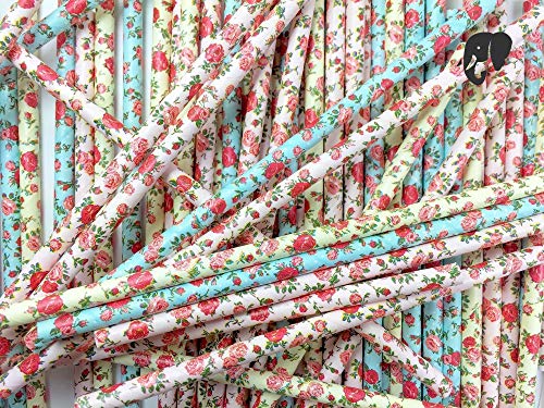 75-Pack Biodegradable Floral Paper Straws - Pink, Blue, Yellow - Vintage Flower & Rose Design - Eco-Friendly Disposable Straws for Parties by JPACO
