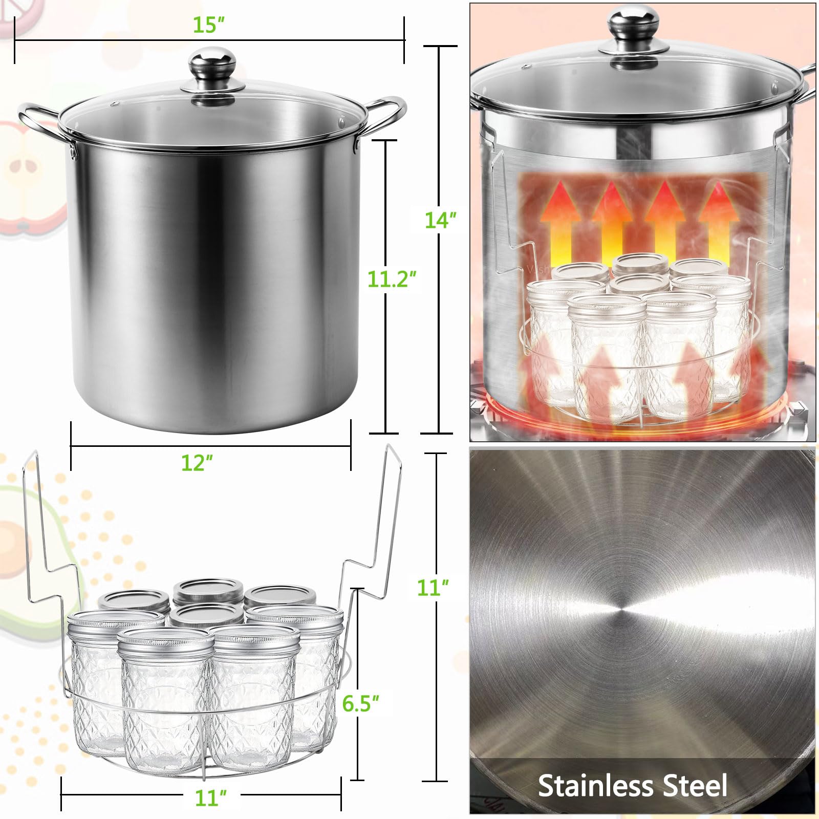 Canning Pot Water Bath Canner 20quart Stock Pot, Stainless Steel Canning Supplies Starter Kit Canner Tools Beginners Canning Kits Accessories with Rack, Tongs, Jar Lifter, Full Canning Set