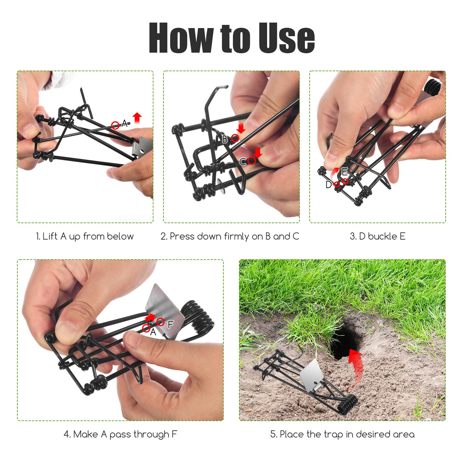 8 Pack Mole Traps for Lawns Reusable Mole Trap Gopher Killer Metal Tactical Easy Set Gopher Trap Vole Traps Outdoor Mole Killer for Lawn Yard Garden (Black)