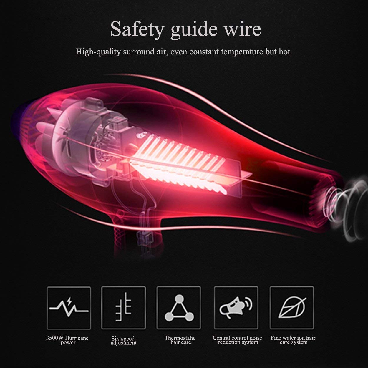 Hair Dryer Professional Blow Dryer Negative Ions 3500W Powerful Fast Drying Low Noise Long Cord Quick Dryer with Nozzle and Diffuser Hair Blow Dryer with 2 Speed and 3 Heat Settings (Purple-2)
