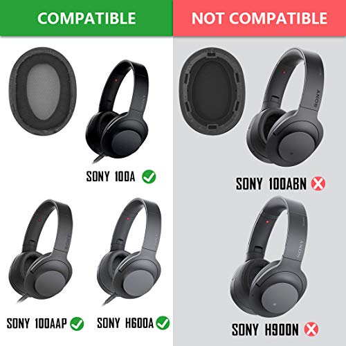 Geekria QuickFit Protein Leather Ear Pads Replacement for Sony MDR-100A MDR-100AAP MDR-H600A Headphones Earpads, Headset Ear Cushion Repair Parts (Grayish Green)