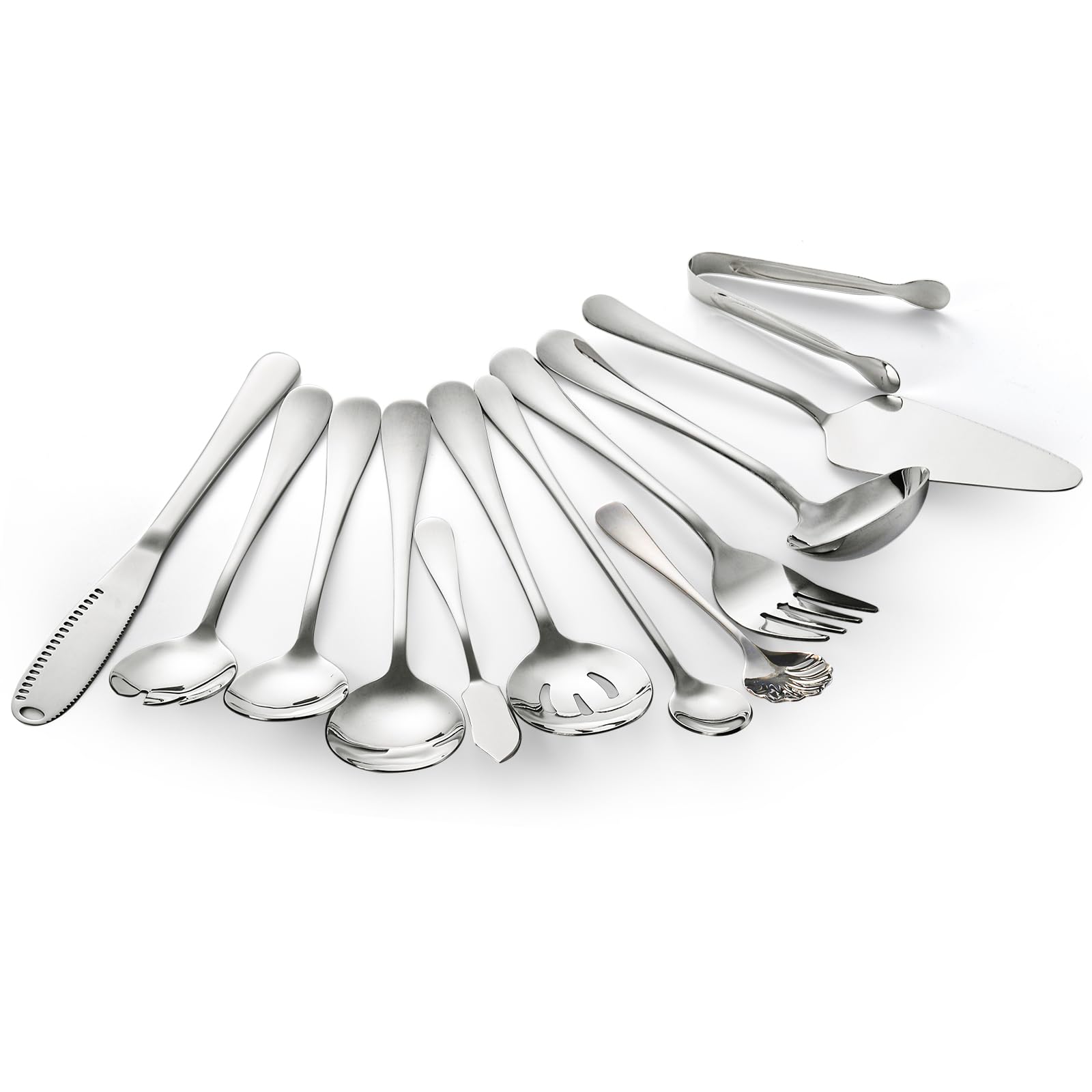 Nicunom 12 Piece Stainless Steel Serving Utensils, Silverware Serving Set Flatware Serving Tableware Cutlery Set for Home Kitchen Restaurant Party, Mirror Polished, Dishwasher Safe