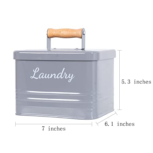 Candco Laundry Dryer Sheets Holder with Lid, Farmhouse Metal Laundry Room Organization, Fabric Softener Dispenser for Laundry Room Decor, Space Saving and Storage (Grey)