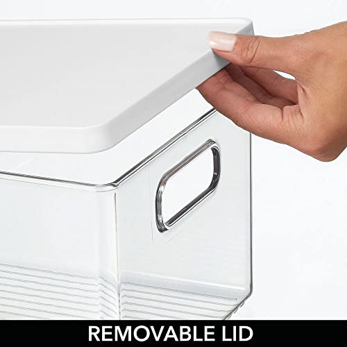 mDesign Plastic Pantry Storage Box Container with Lid and Built-In Handles - Organization for Flour, Cereal, Pasta, Rice, or Food in Kitchen Cupboard, Ligne Collection, Clear/White